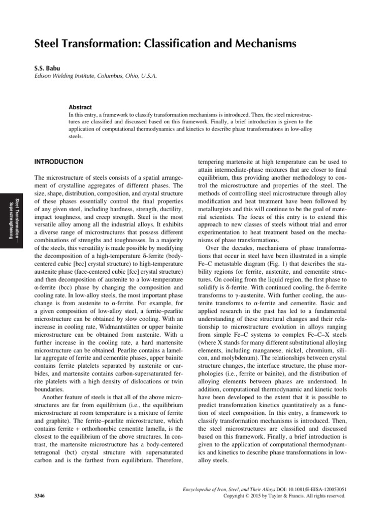 Encyclopedia of Iron, Steel, and Their Alloys Steel Transformation ...
