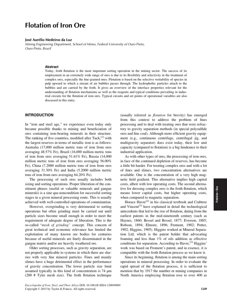 Encyclopedia of Iron, Steel, and Their Alloys Flotation of Iron Ore ...