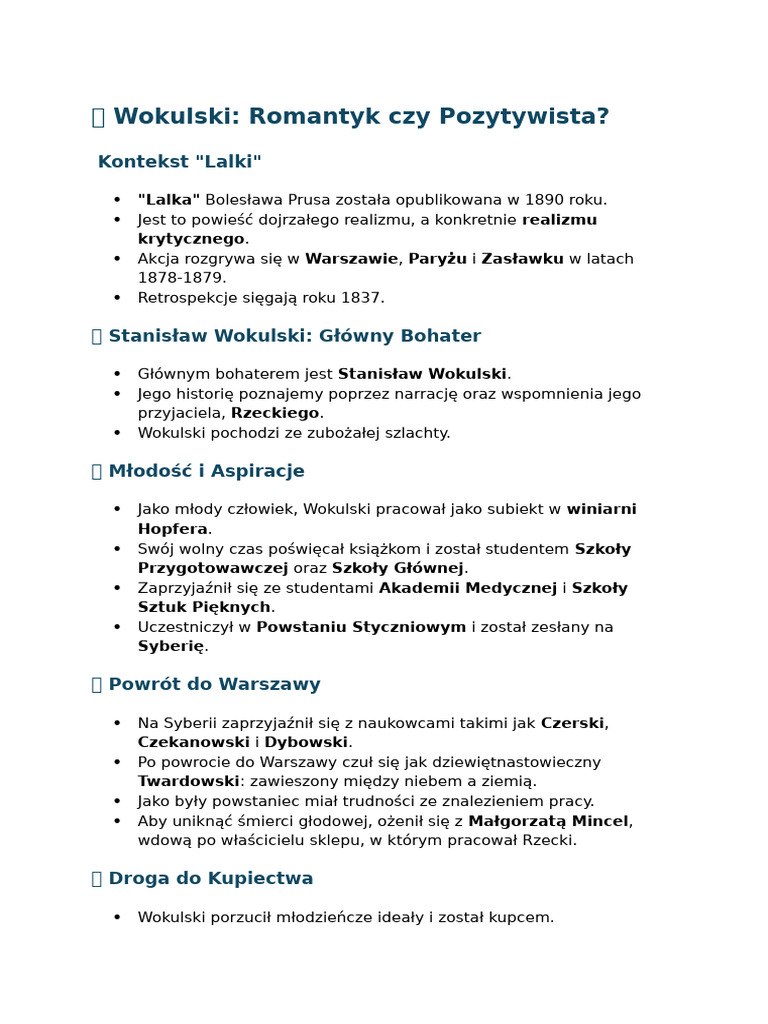 Wokulski - Romantyk Czy Pozytywista | PDF