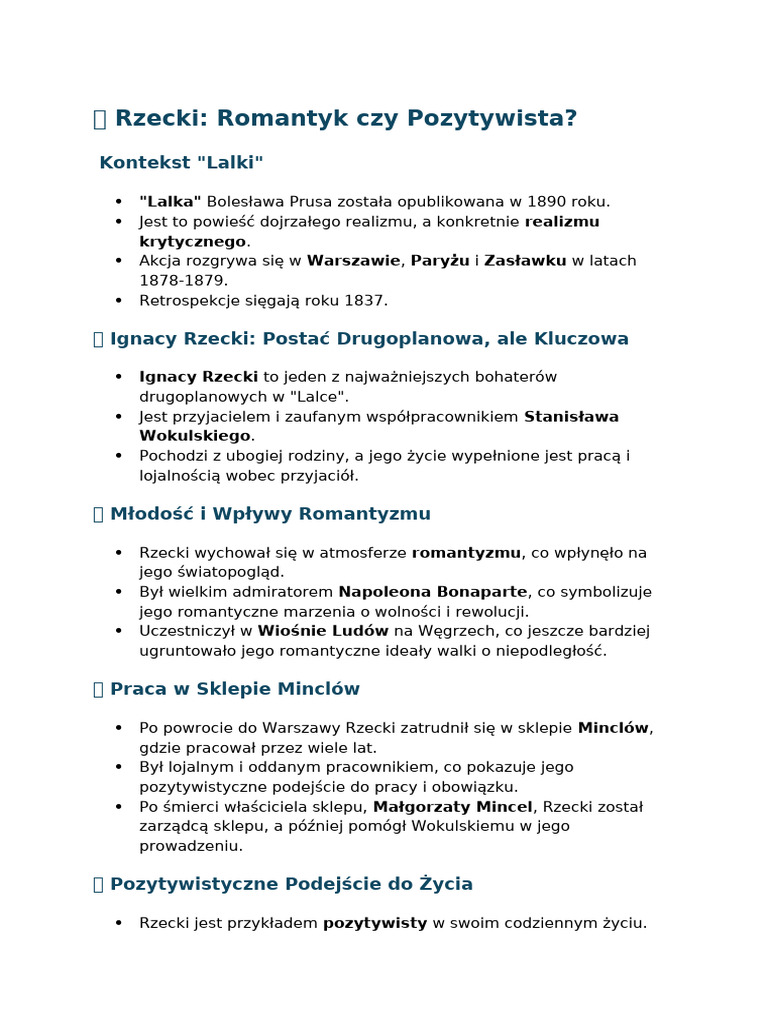Rzecki - Romantyk I Pozytywista | PDF