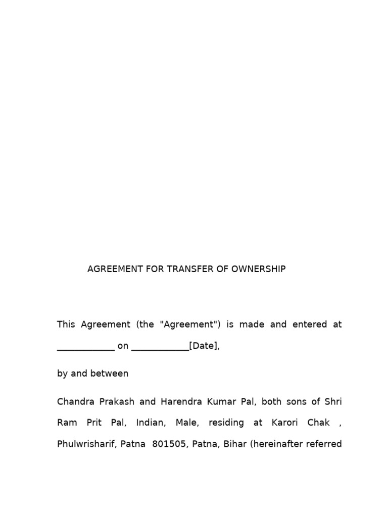 Agreement For Transfer of Ownership | PDF | Indemnity | Covenant (Law)