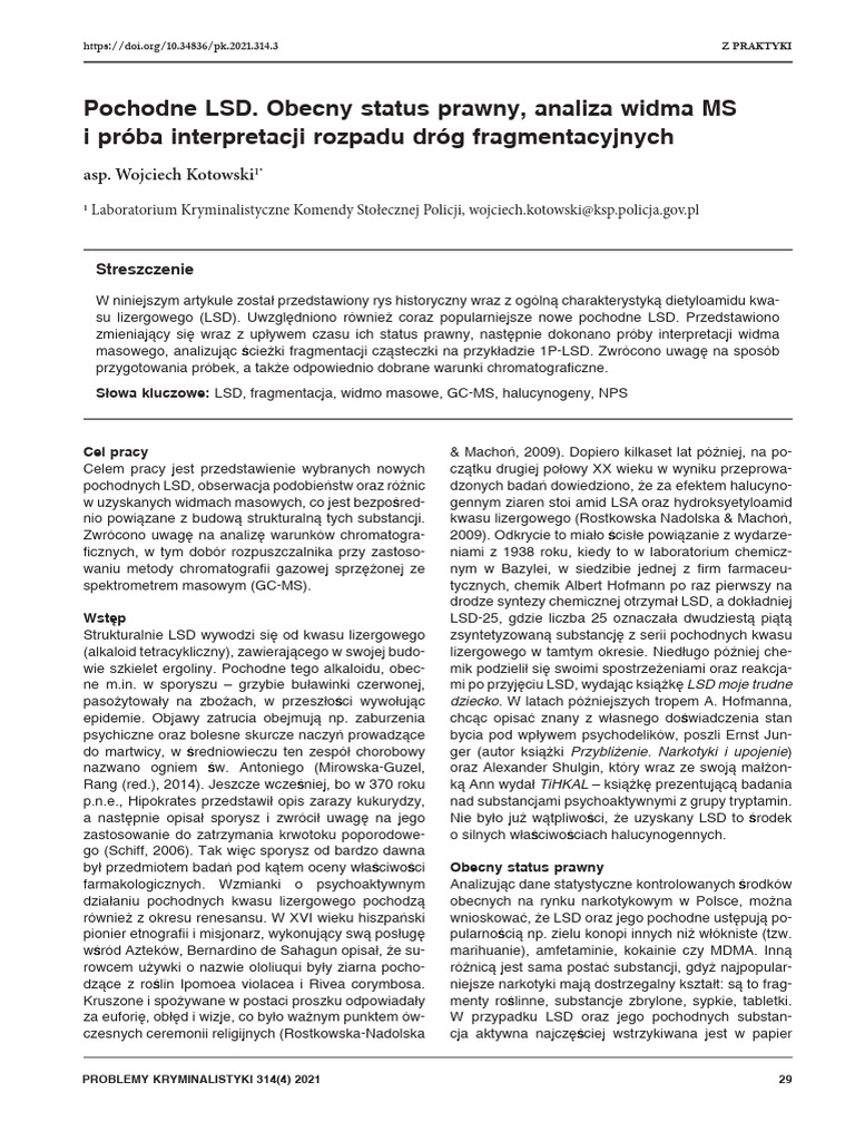 W Kotowski Pochodne LSD Obecny Status Prawny Analiza Widma MS | PDF