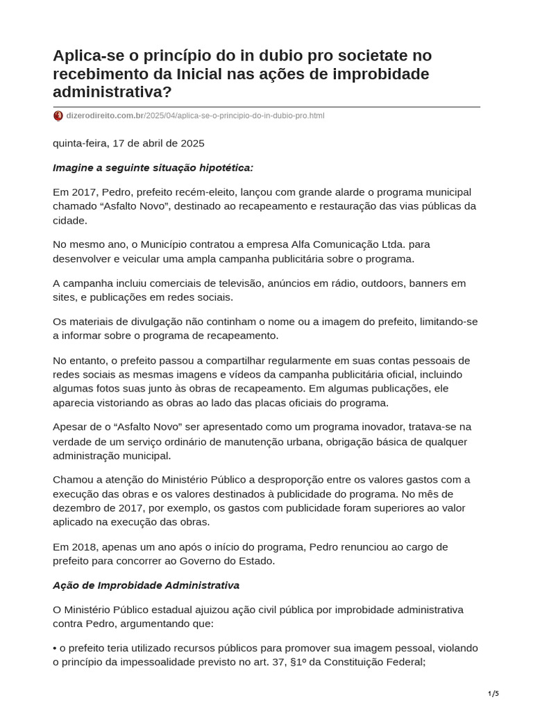 Improbidade Administrativa e In dubio pro societate | PDF | Publicidade ...