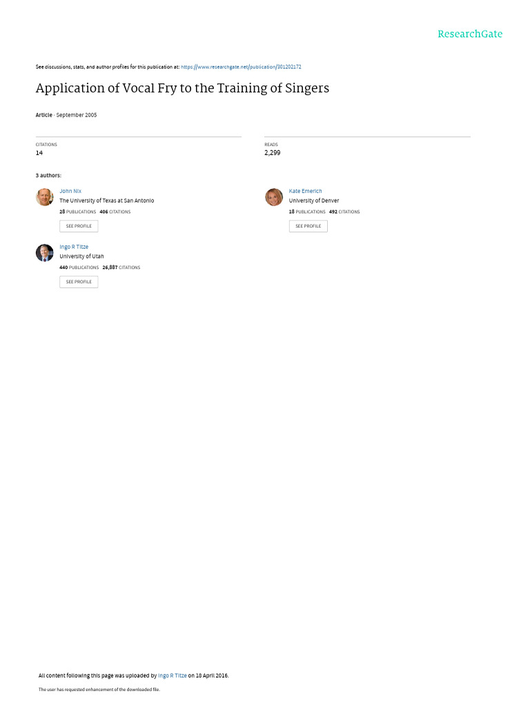 Application of Vocal Fry To The Training of Singers | PDF | Larynx ...