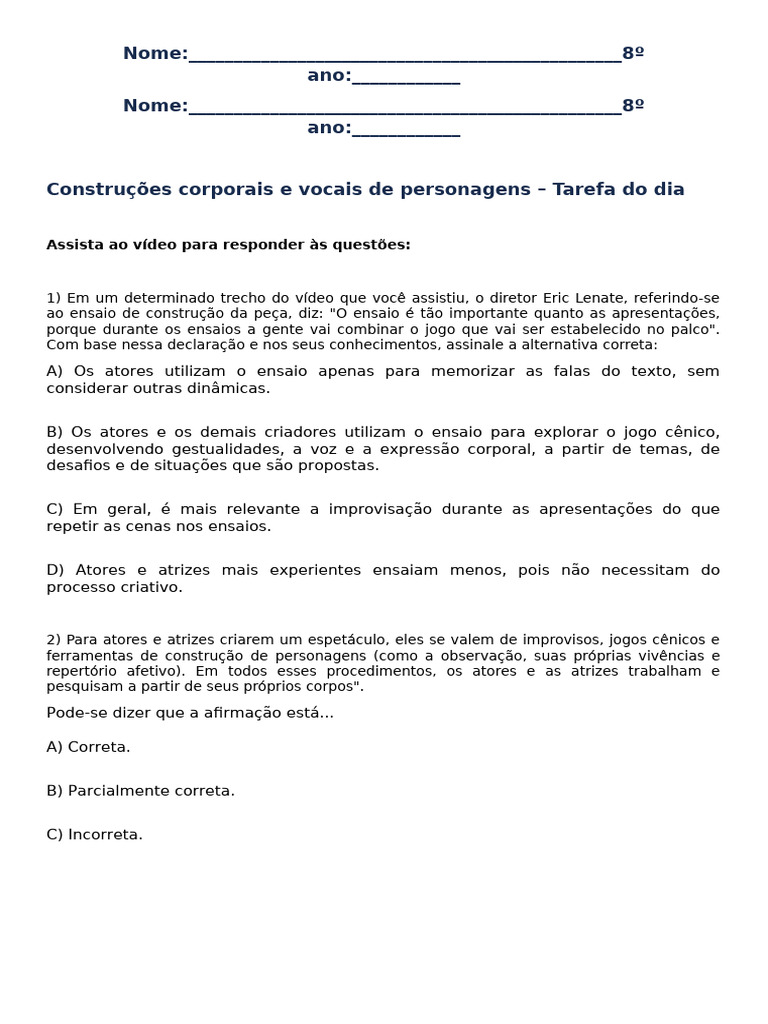 ATIVIDADE DA AULA 7 | PDF | Ator