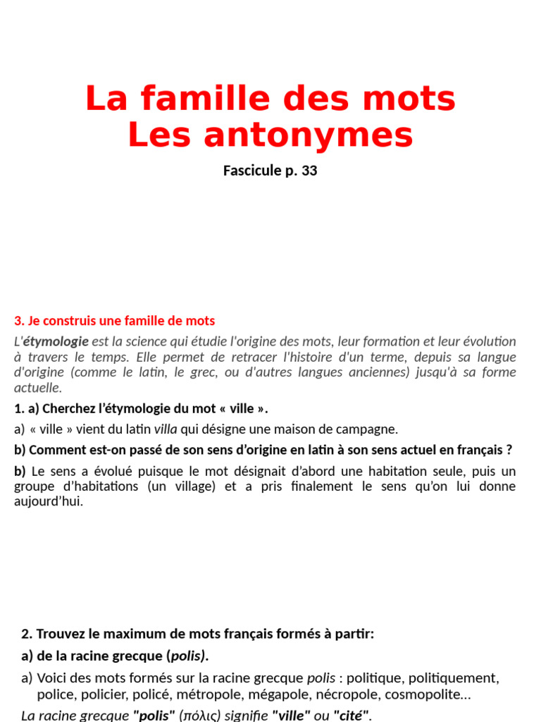 Famille de mots et antonymes en français | PDF | Urbanisme