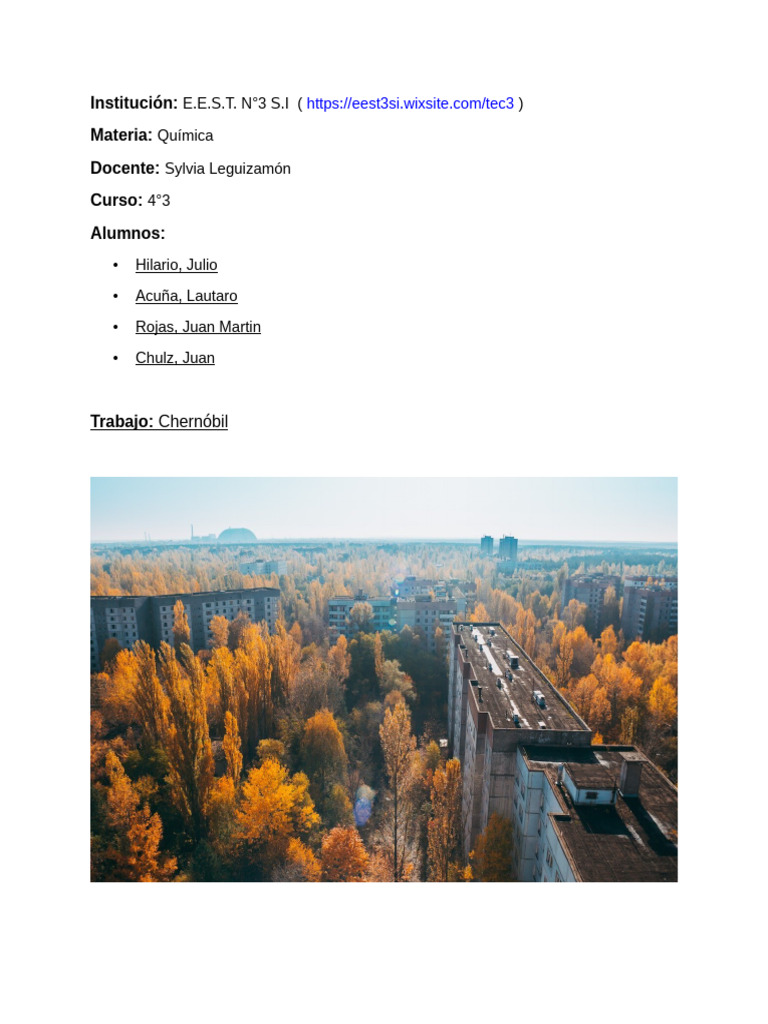 Word Chernobil | PDF | Desastre de Chernobyl | La energía nuclear