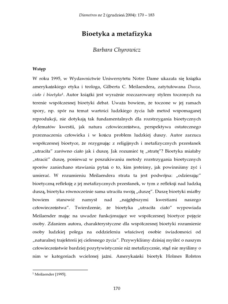 Bioetyka A Metafizyka | PDF