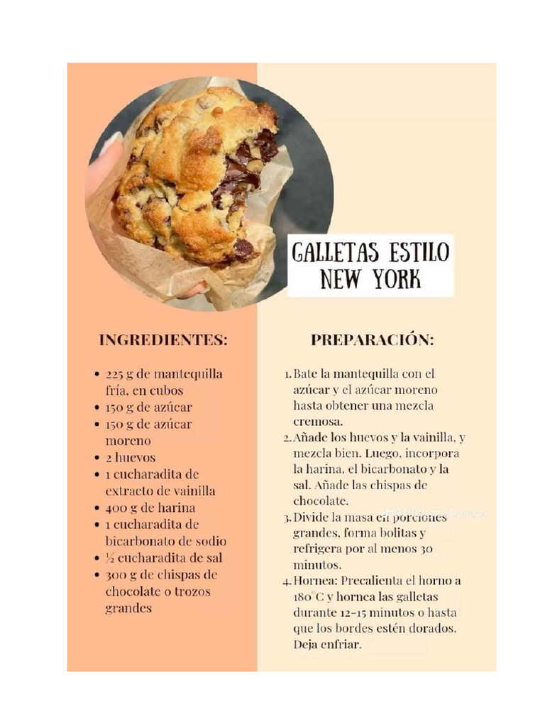 Receta Especial de Galletas Estilo New York | PDF