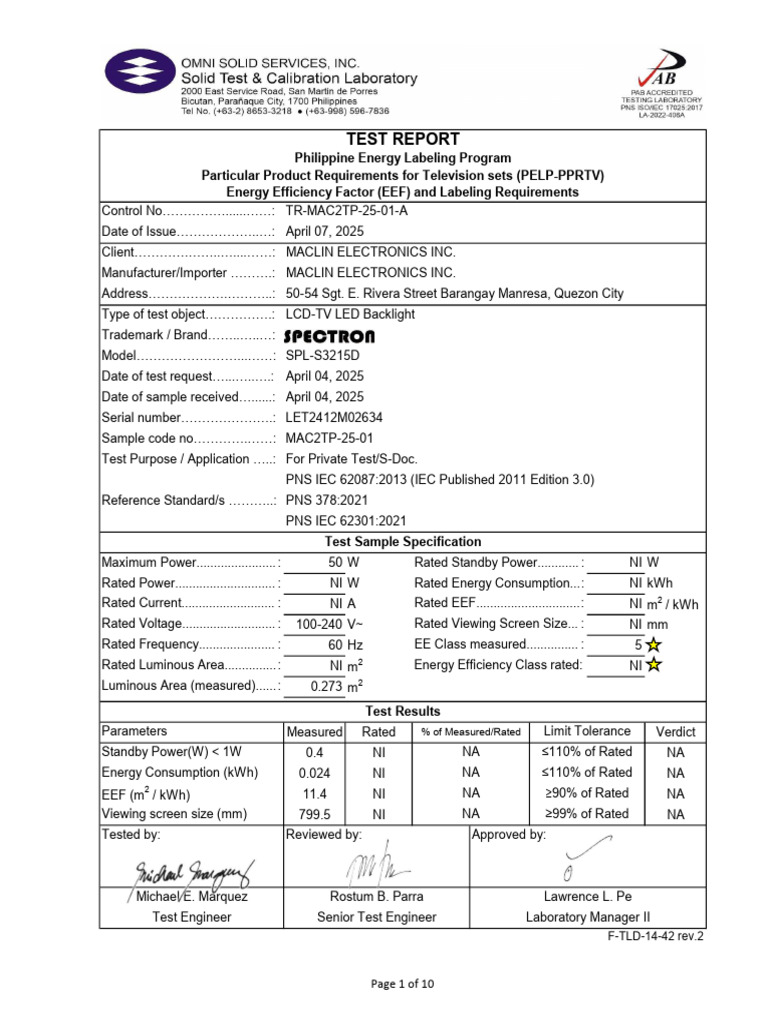 TR Mac2tp 25 01 A (SPL s3215d) Doe Final | PDF | Electronics | Electricity