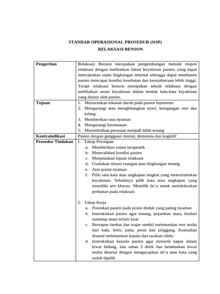 SOP Terapi Relaksasi Benson | PDF