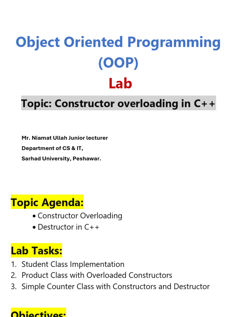 Constructor Overloading in C++ | PDF | Constructor (Object Oriented ...