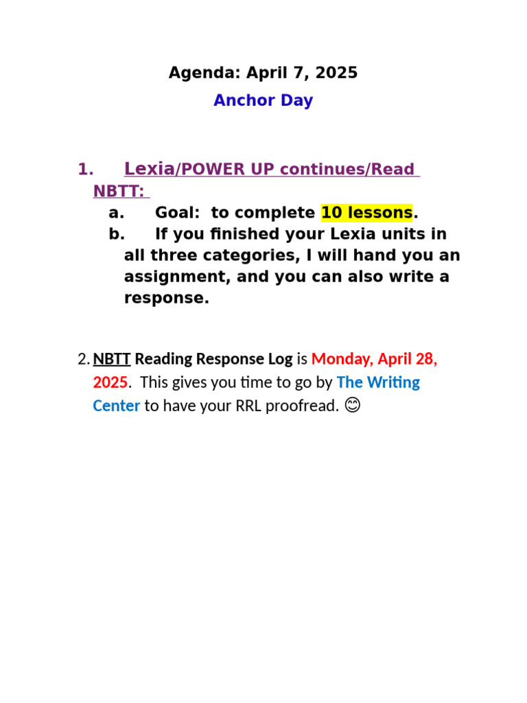 Agenda April 7 2025 Anchor Day | PDF