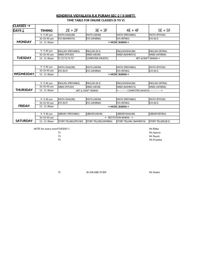 Time Table For Online Classes Edited | PDF