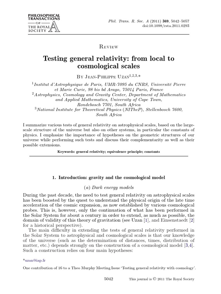 Testing General Relativity in Cosmology | PDF | General Relativity ...