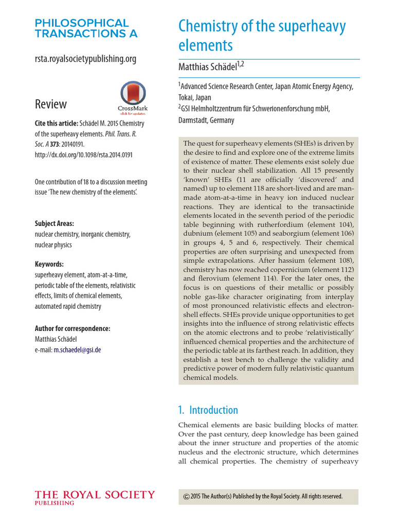 Chemistry of The Superheavy | PDF | Chemical Elements | Nuclear Chemistry