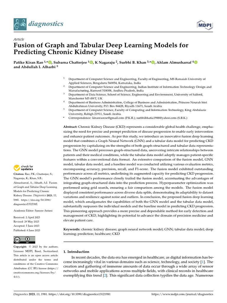Fusion of Graph and Tabular Deep Learning Models F | PDF | Chronic Kidney Disease | Machine Learning