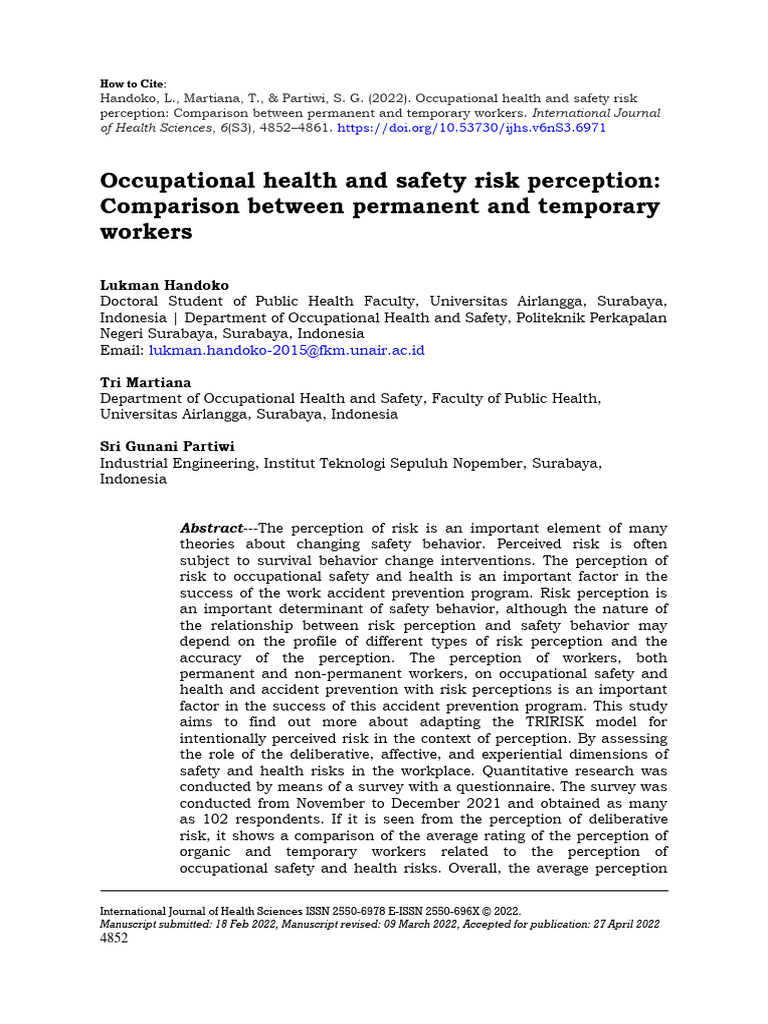 Occupational Health and Safety Risk Perc | PDF | Risk | Occupational Safety And Health