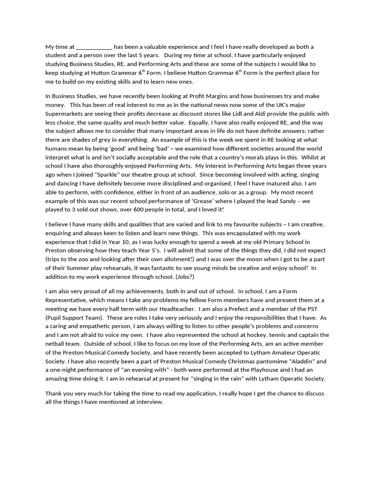 Personal Statement Good Example Template | PDF