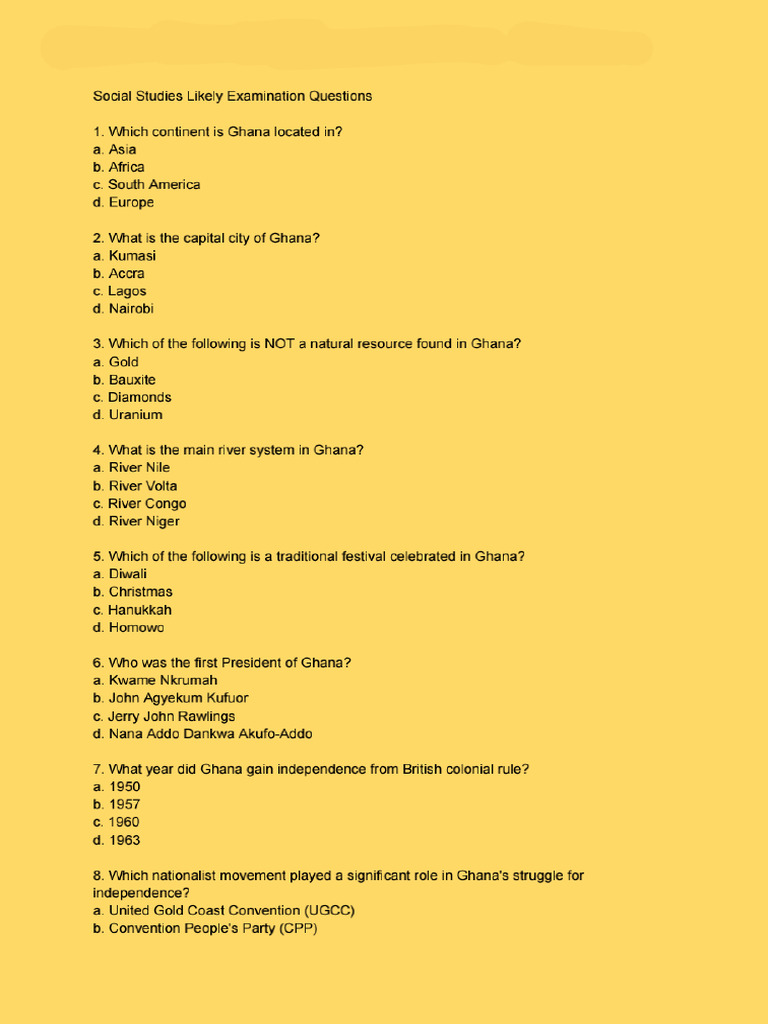 Bece 2023 Social Stud. Likely Objectives Questions | PDF