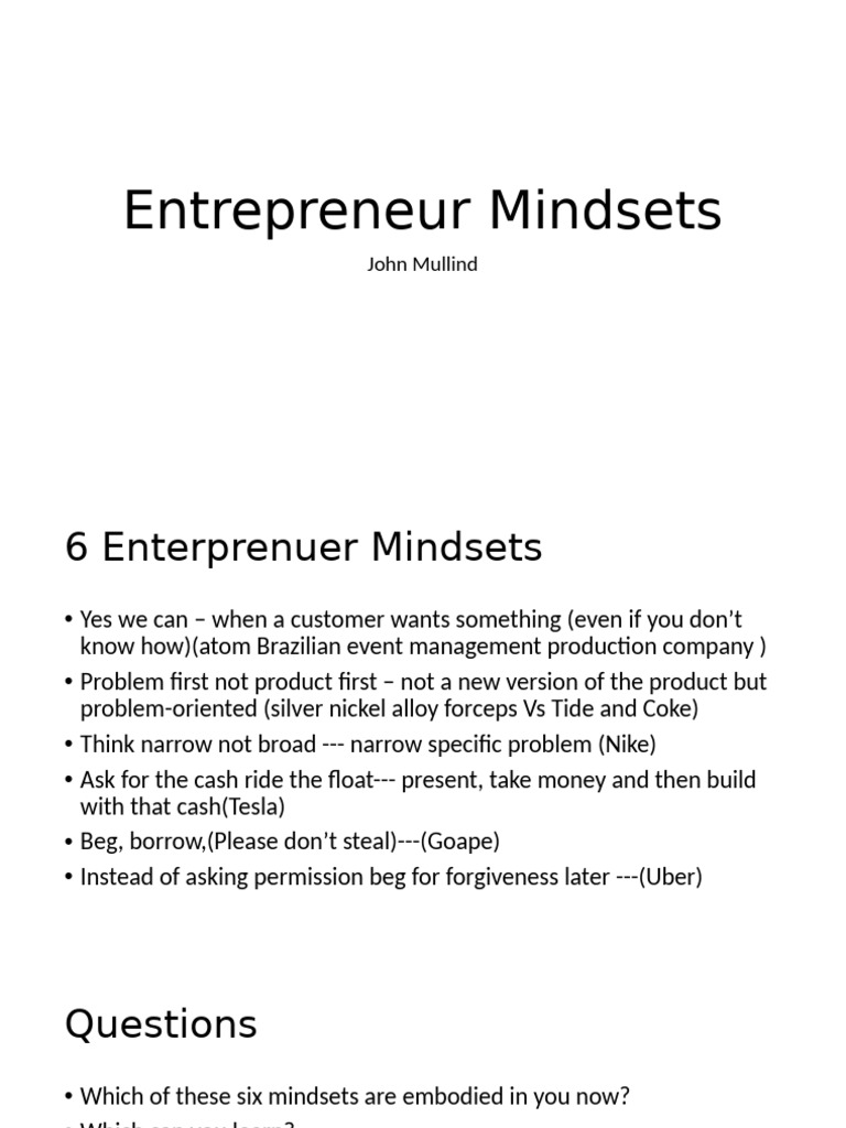 Entrepreneur Mindsets | PDF