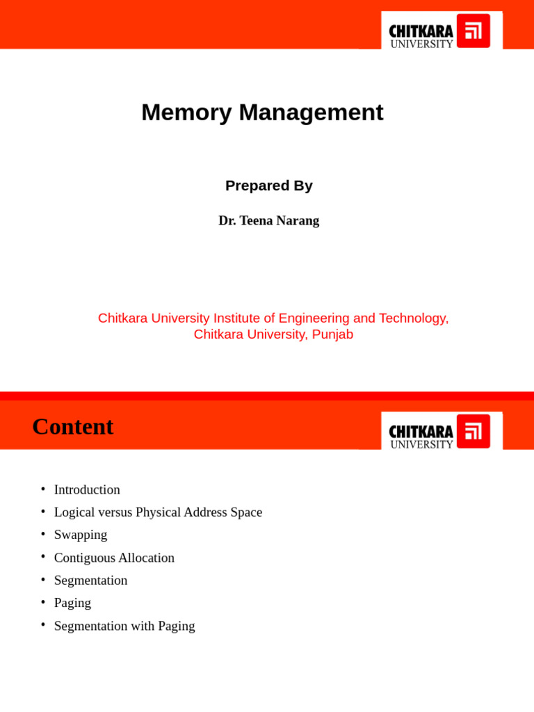 OS - Memory Management - Dr. Teena Narang | PDF | Computer Data Storage | Process (Computing)