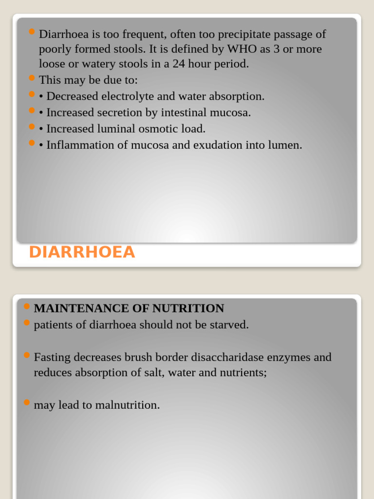Diarrhoea and Nutrition management | PDF