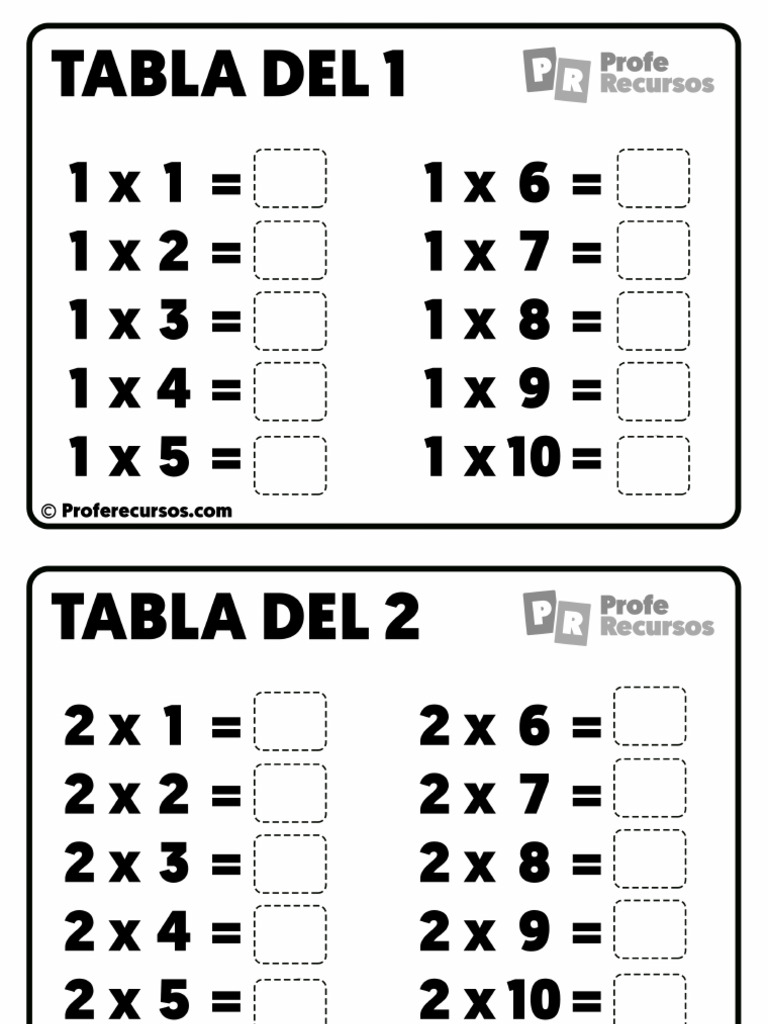 Tablas Multiplicar Resolver (Proferecursos - Com) | PDF