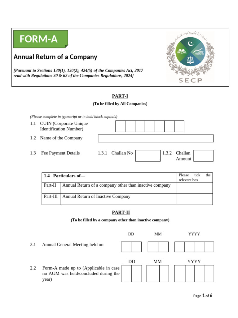 Company Annual Return Form A Guide | PDF | Passport | Business