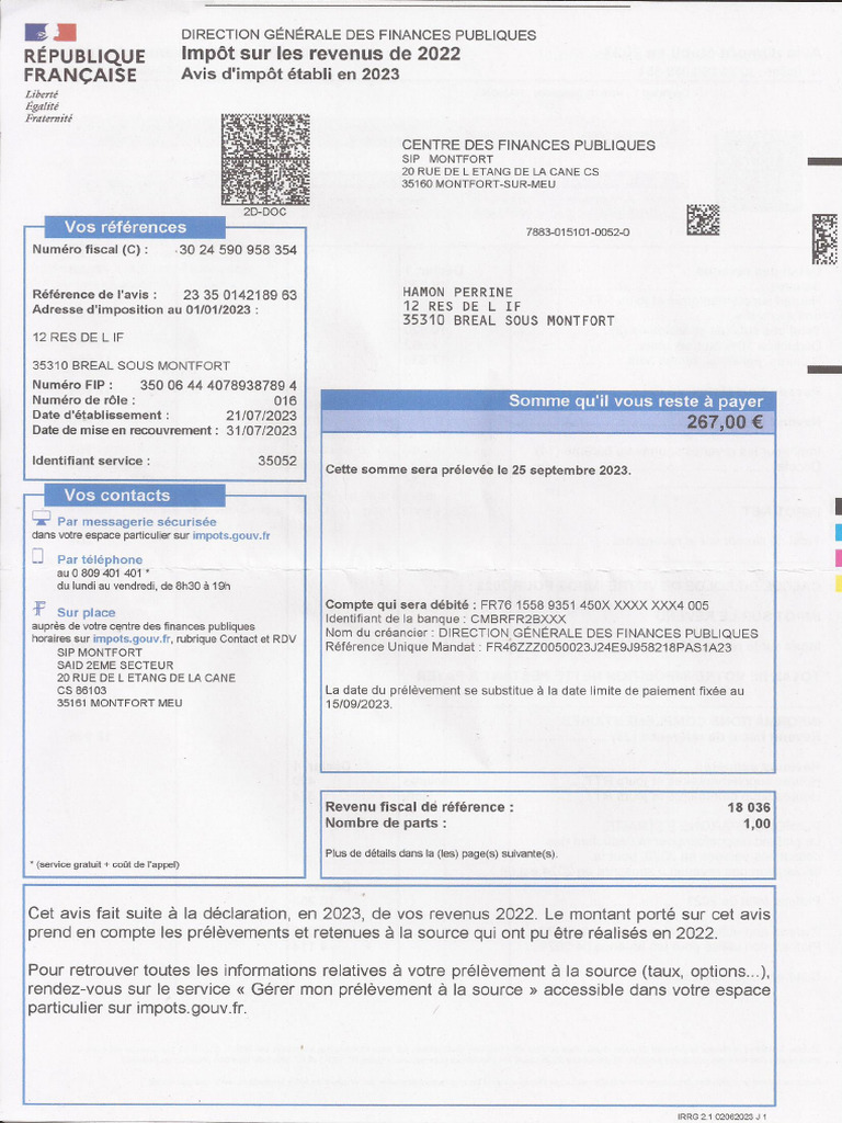Avis - D - Impot - 2023 - Sur - Les - Revenus - 2022 Perrine | PDF