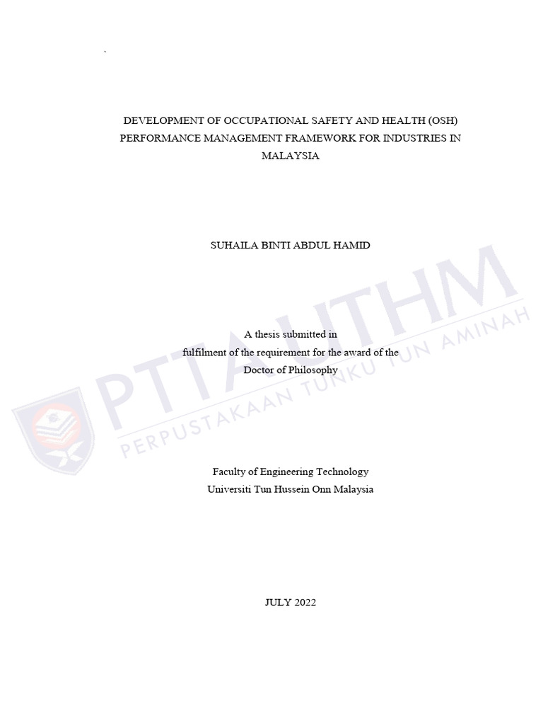 OSH Performance Management Framework | PDF | Occupational Safety And ...