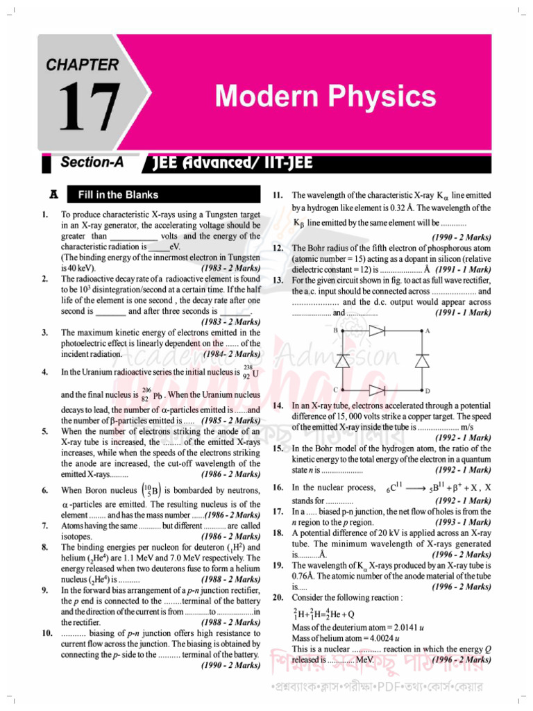 Modern Physics JEE Mains Questions 2019 To 1983 PDF Download | PDF