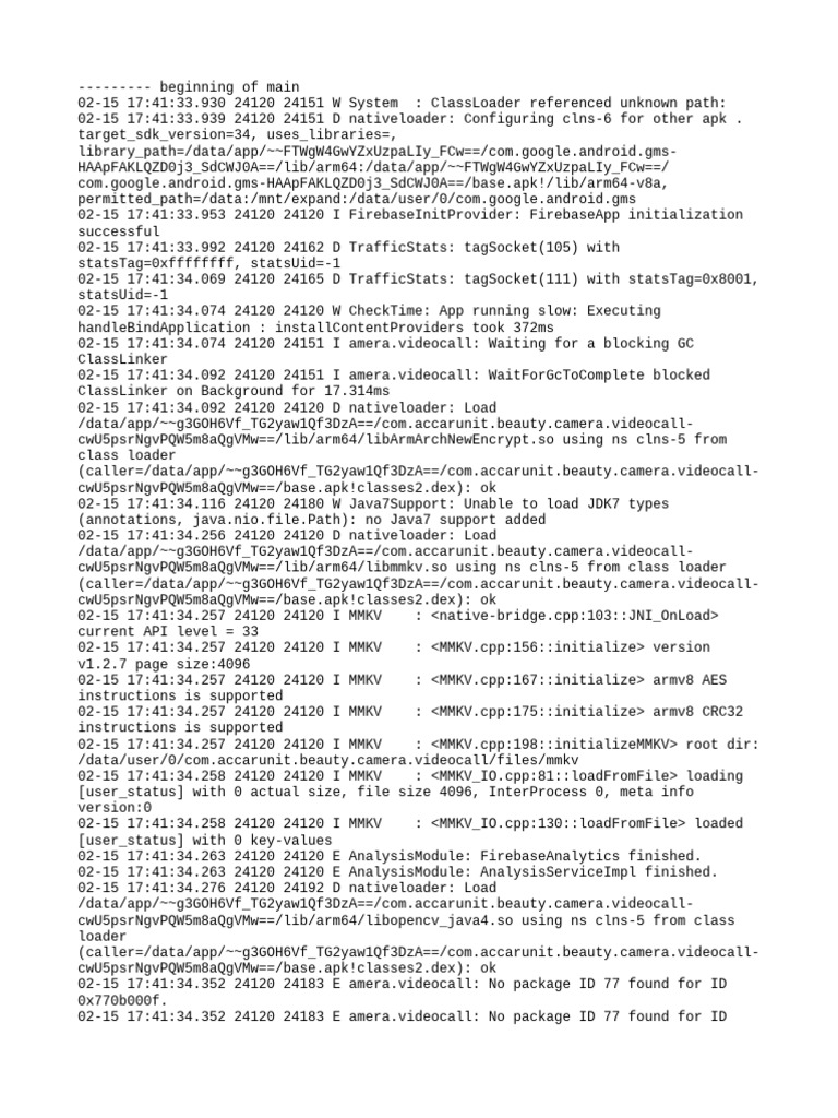Com - Accarunit.beauty - Camera.videocall Logcat | PDF | Java (Programming Language) | Computing ...