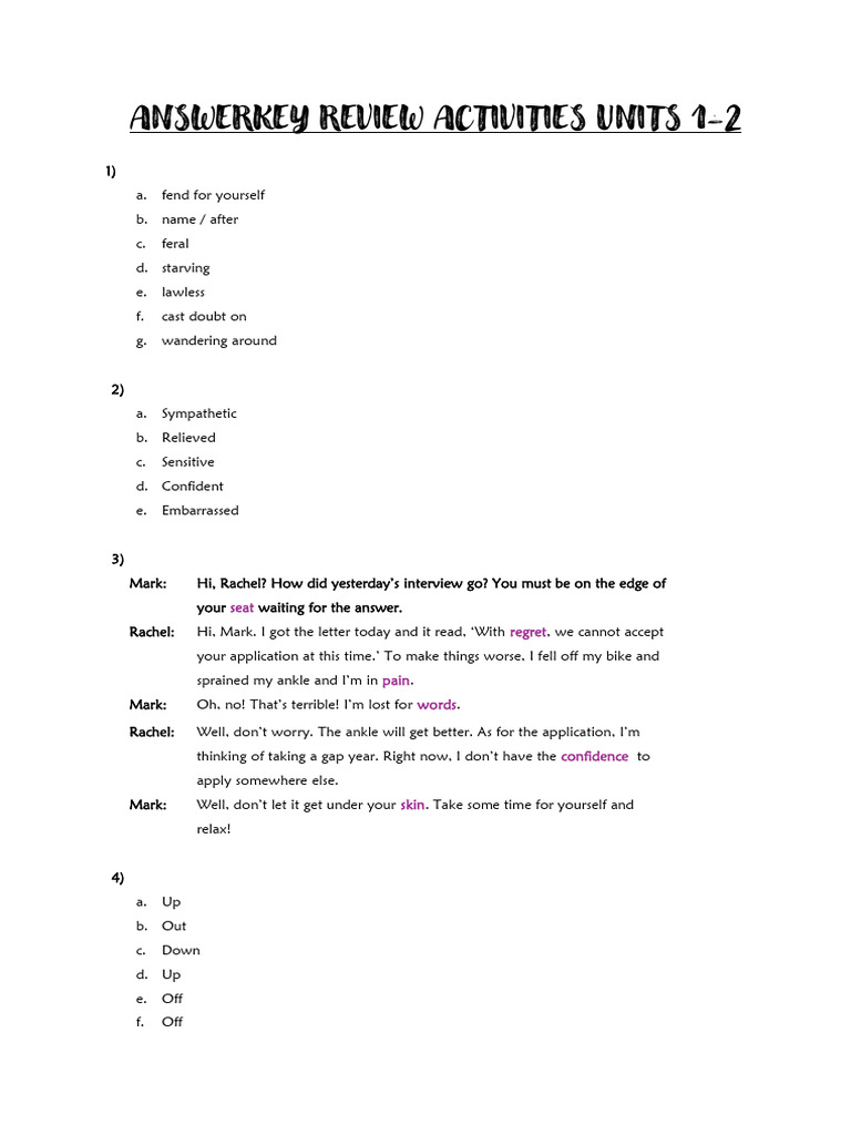 ANSWERKEY Review Units 1-2(1) | PDF