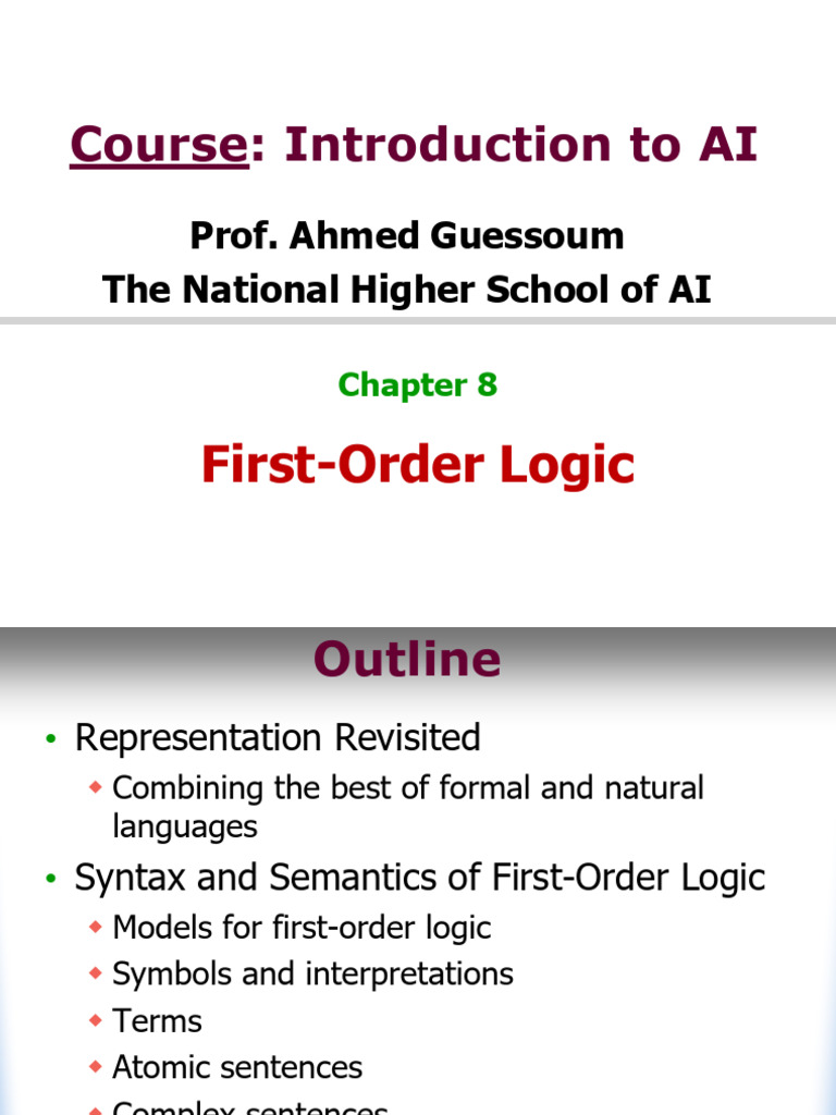 Chapter 8 - First-Order Logic - Ahmed Guessoum | PDF | Interpretation (Logic) | Natural Number