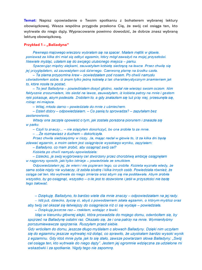 Przyklady Prac Z Egz. Opowiadanie cz2 | PDF