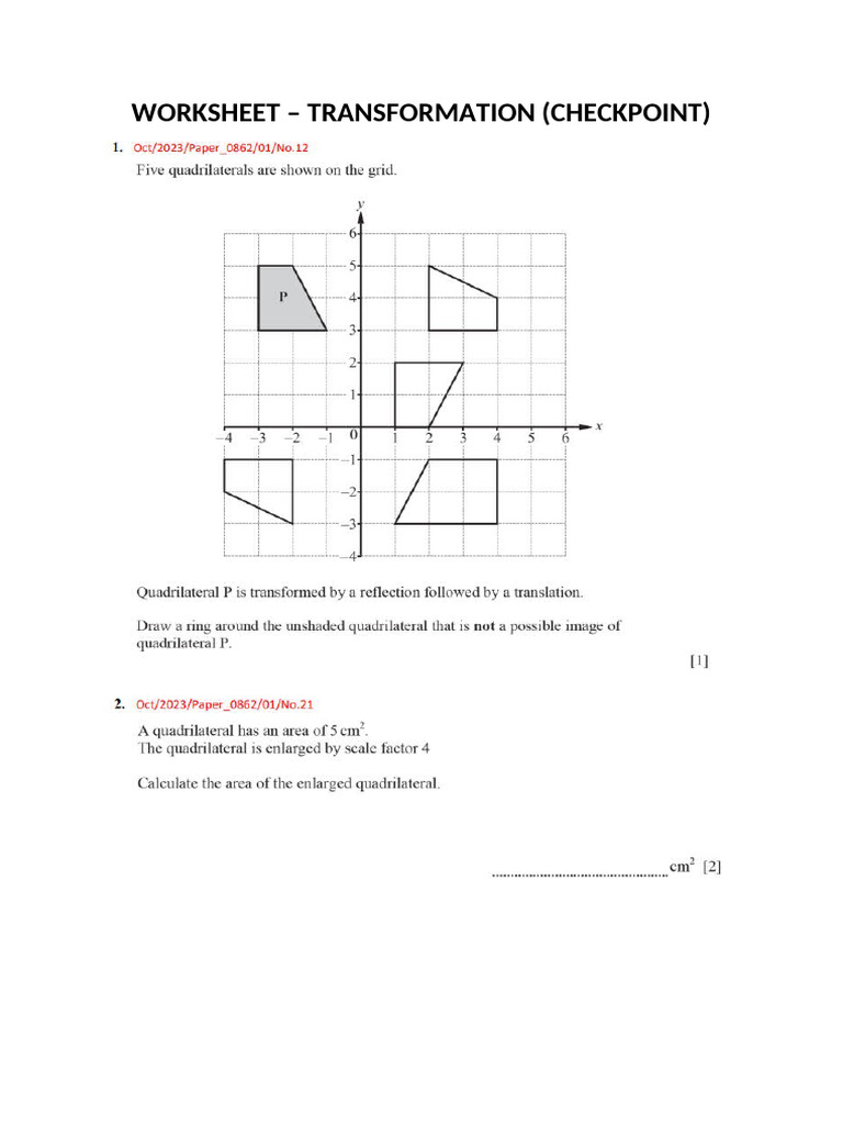 Transformations Checkpoint | PDF