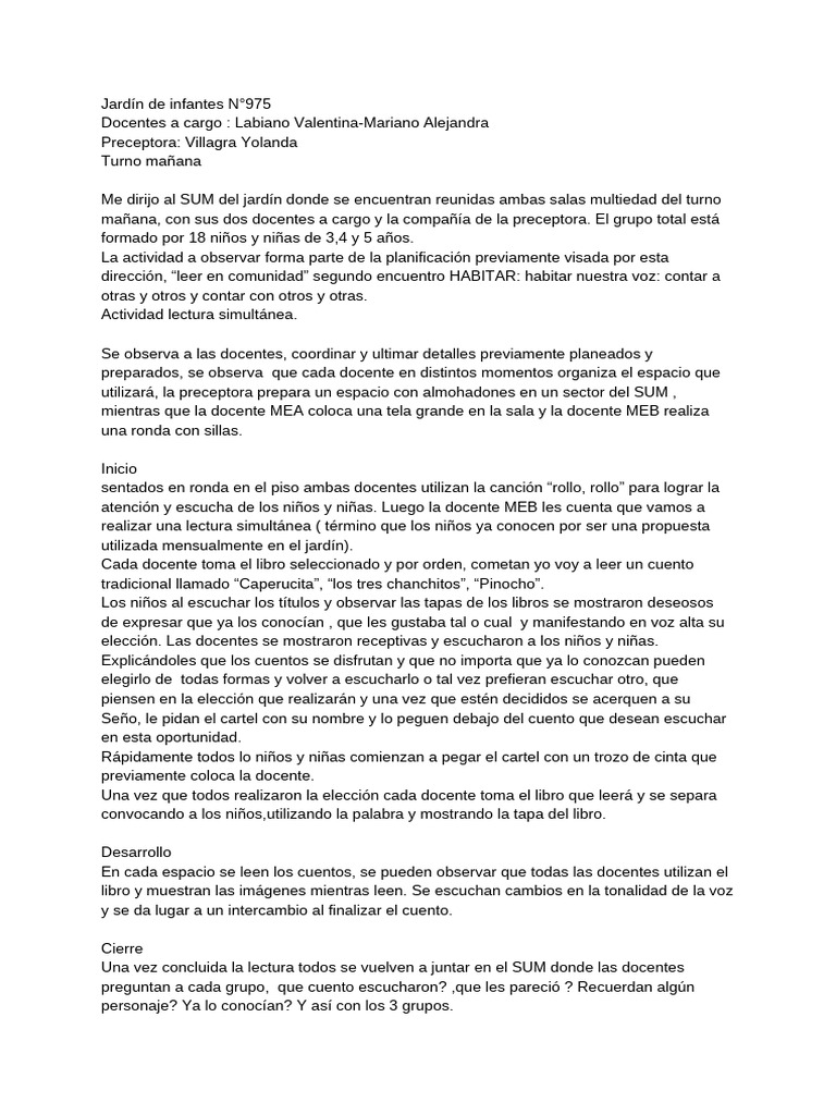 Informe Visita Aulica | PDF | Educación de la primera infancia