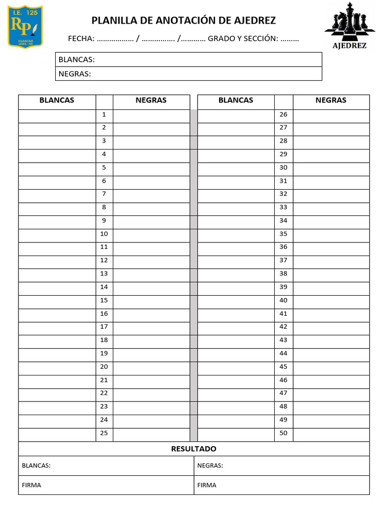 Planilla de Anotación de Ajedrez | PDF
