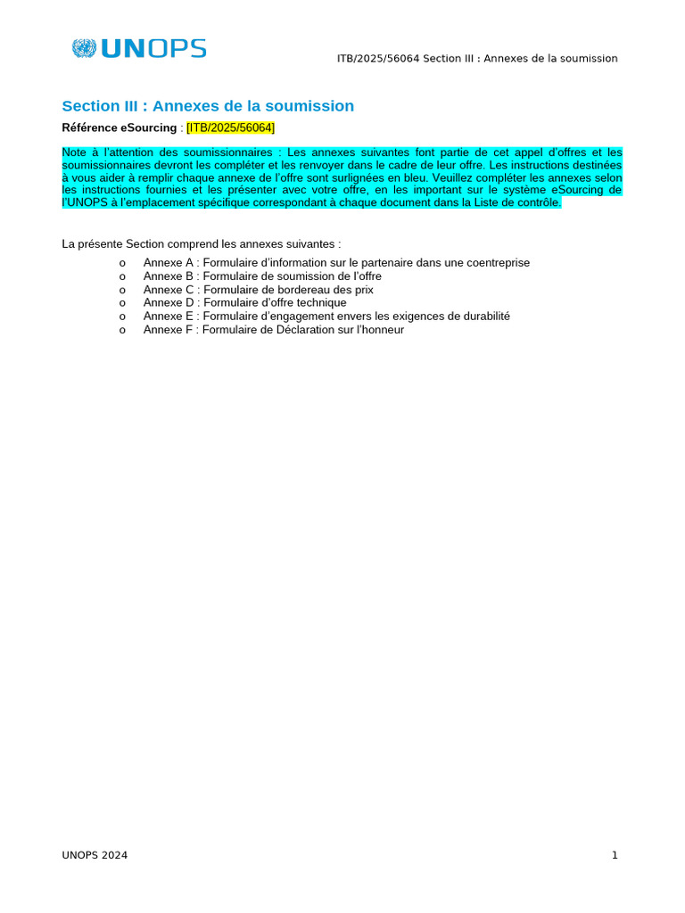 Annexes de soumission ITB/2025/56064 | PDF | Microsoft | Informatique
