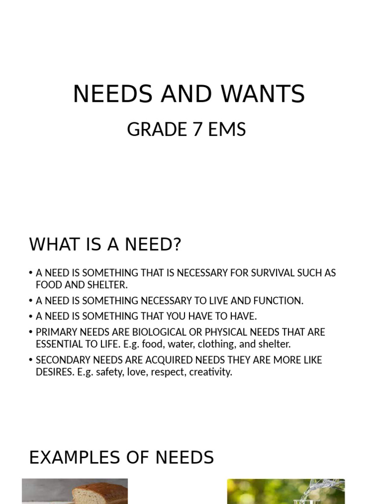 Needs and Wants | PDF