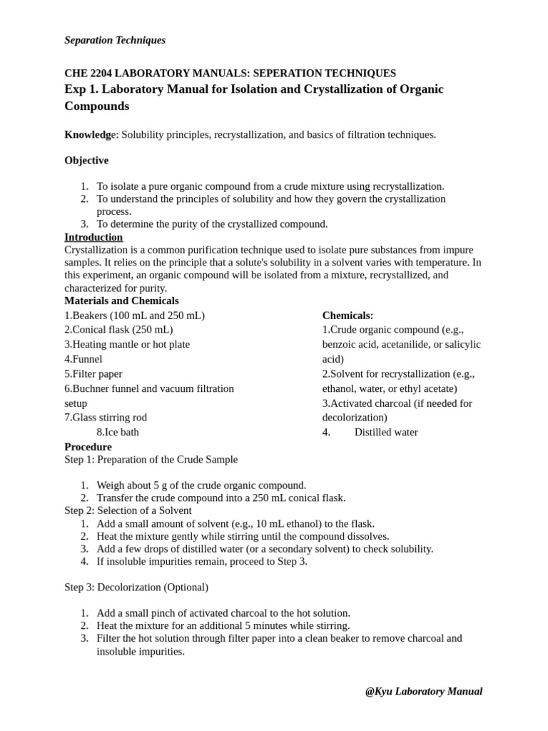 CHE 2204 LABORATORY MANUALS-Separation Techniques | PDF | Thin Layer ...