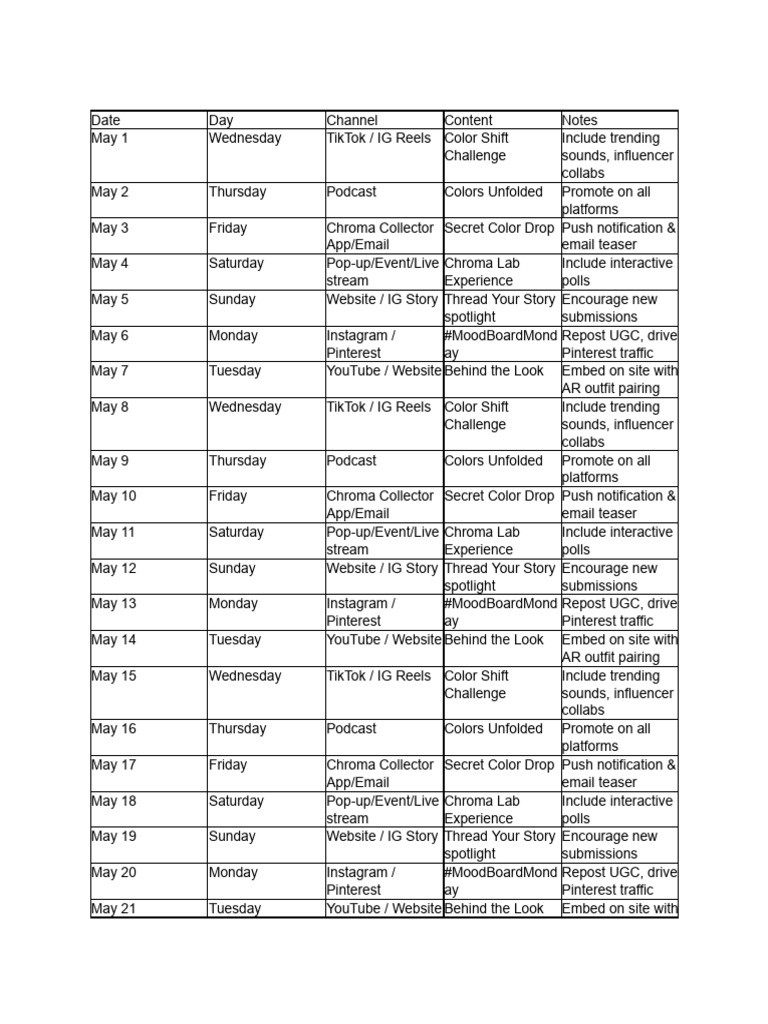 I Want A Chart Based Calender Type of May To July ... | PDF | You Tube ...