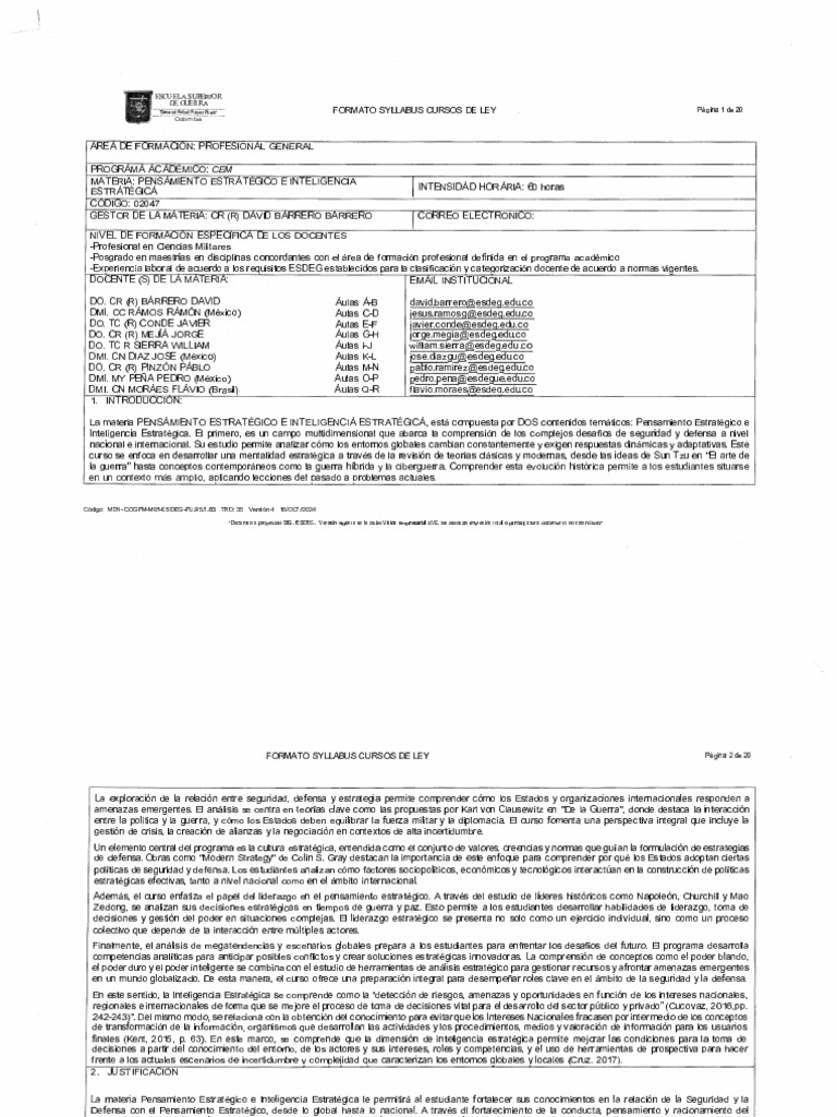 Syllabus Pensamiento Estratégico e Inteligencia Estratégica Cem-2025 | PDF | Liderazgo ...