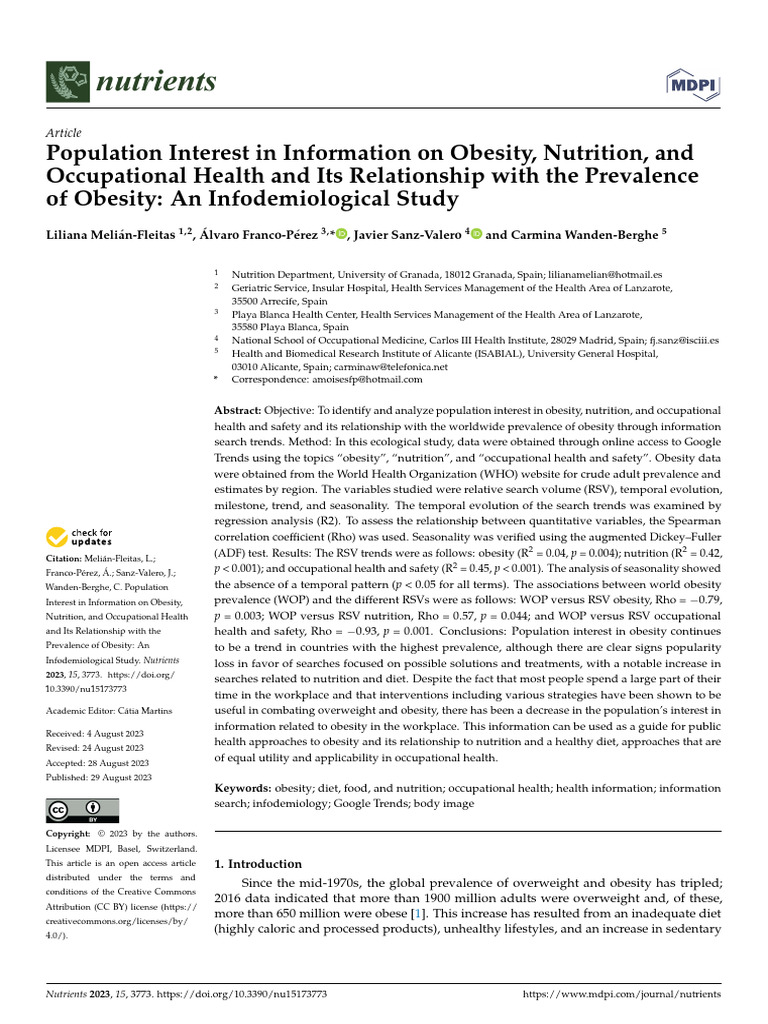 Population Interest in Information on Obesity, Nutrition, And ...