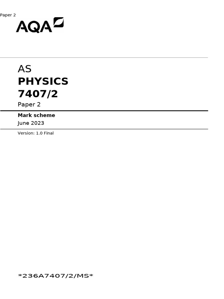 AQA 7407 2 Final MS Jun23 v1.0 | PDF | Significant Figures | Reflection (Physics)