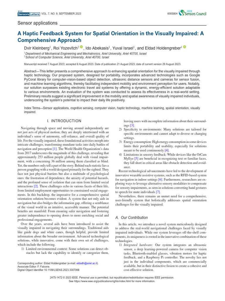 A Haptic Feedback System For Spatial Orientation in The Visually Impaired A Comprehensive ...