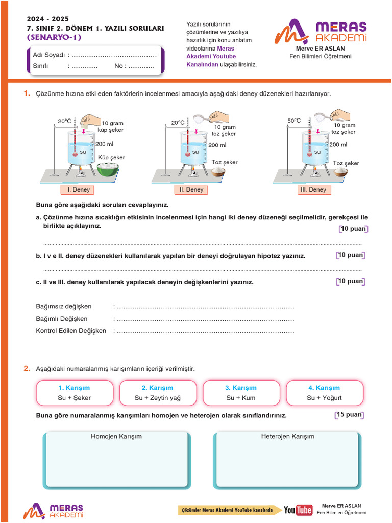 Sinif 2. Donem 1. Yazili | PDF