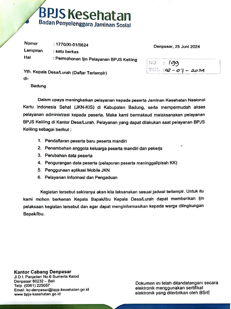 Surat Permohonan Pelayanan Bpjs Keliling TB | PDF