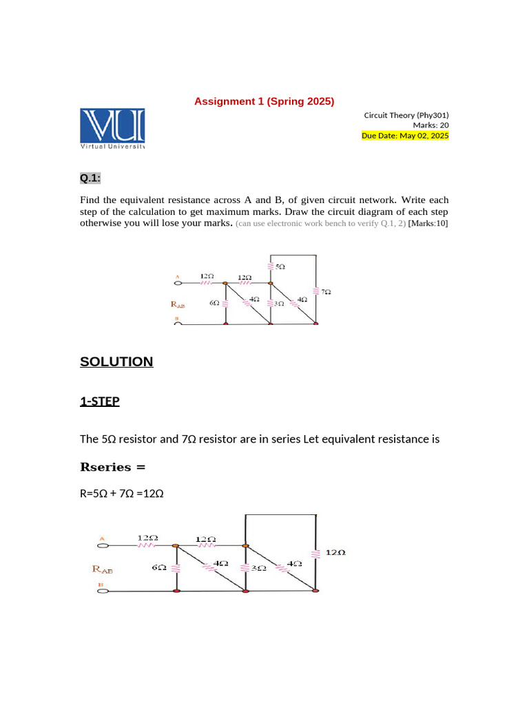 Sprwwing 2025 Assignment - PHY301 - 1 | PDF | Series And Parallel Circuits | Resistor